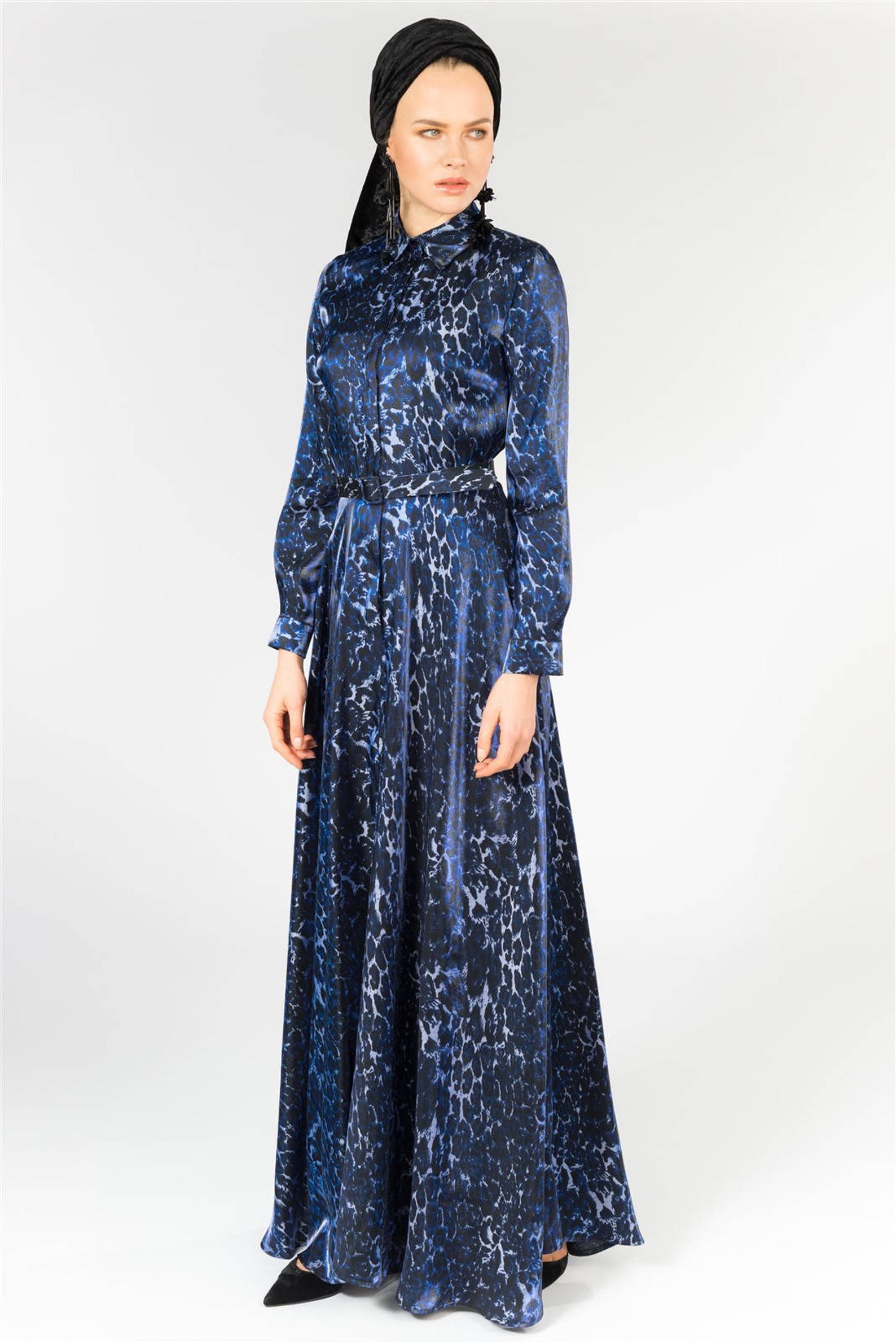 Blue Leopard Belted Maxi Dress - Etsy