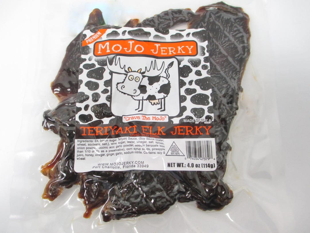 Mojo Jerky "teriyaki Elk" - 1/4 Lb Bag Handcrafted Gourmet Thin-cut ...