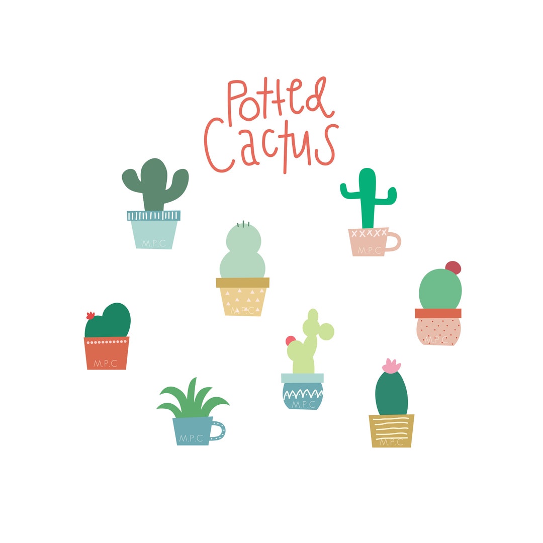 Potted Cactus Clipart- Digital Clip Art for Scrapbooking- Card Making ...