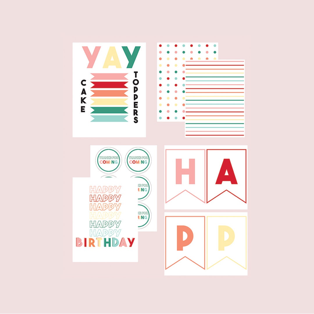 COLORFUL Birthday Decorations Package Printable, Happy Birthday Banner ...