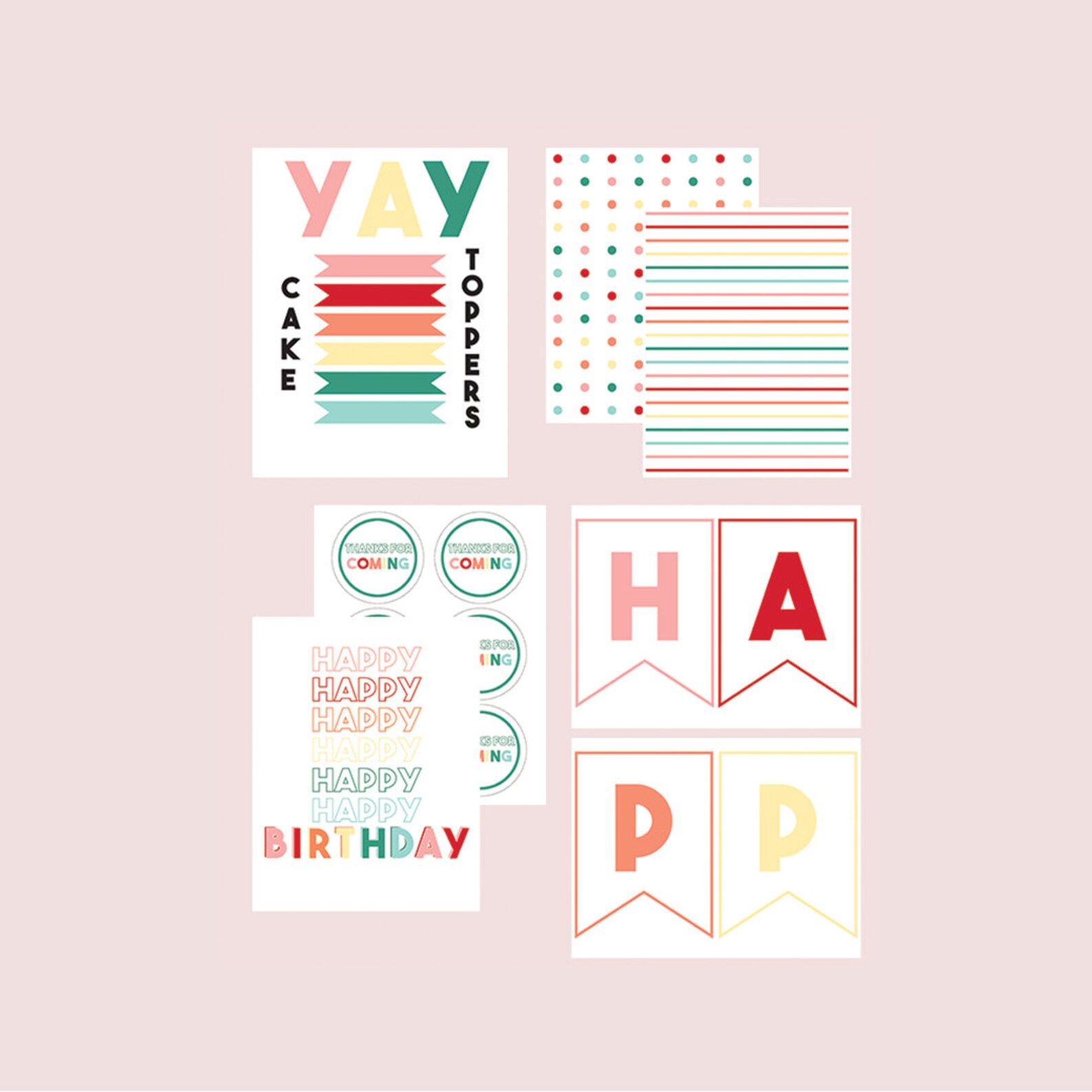 COLORFUL Birthday Decorations Package Printable, Happy Birthday Banner ...