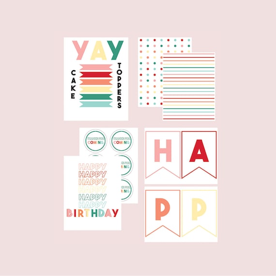 COLORFUL Birthday Decorations Package Printable Happy | Etsy