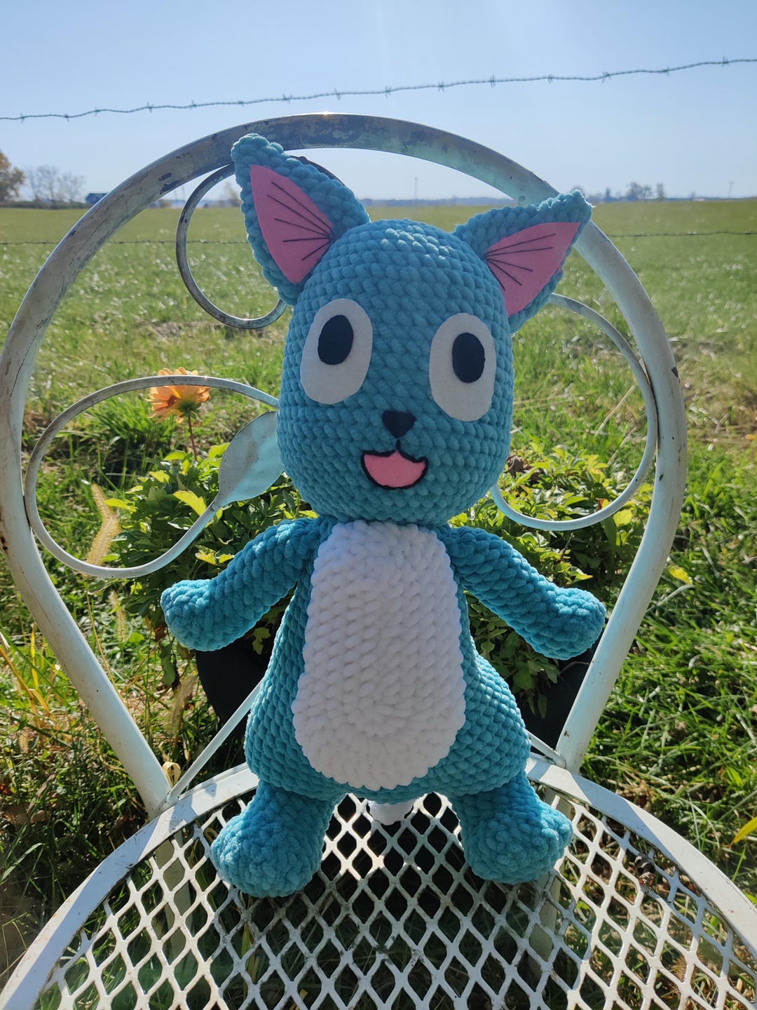 Blue Cat Plushie Crochet happy Amigurumi Plushie Made to Order - Etsy
