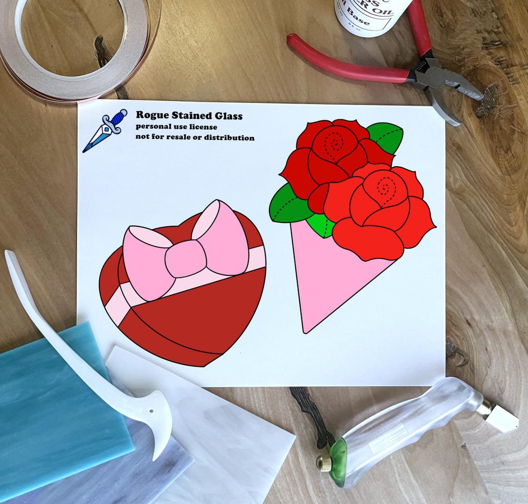 Valentine's Stained Glass Pattern PDF - Gift, Heart, Roses, Bouquet ...