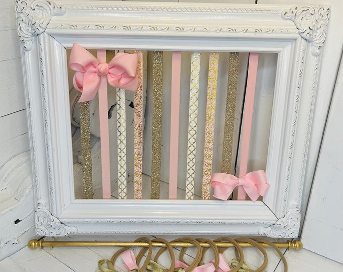 White Ornate Frame, Girls Hair Bow Frame, Ornate Bow Frame, Gold and ...