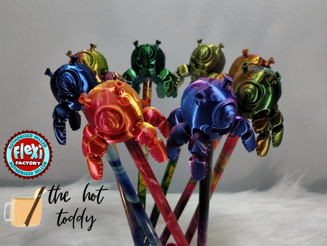 Alien Squid Fidget Spinner Pencil Topper, 3D Printed Flexi, Colorful ...