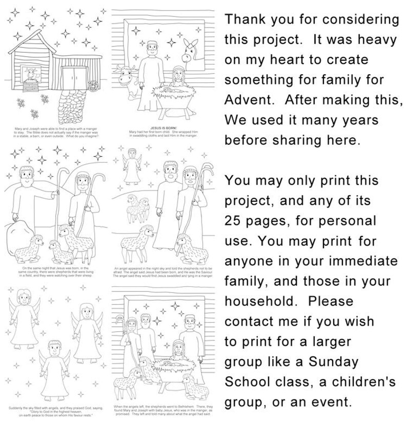 25 Coloring Pages - Birth of Jesus Story (with Words to Tell the Story ...