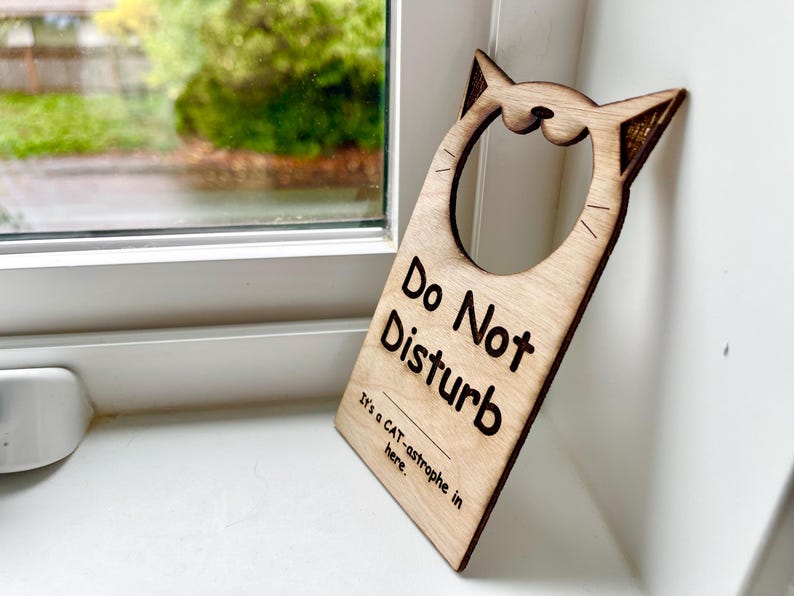 Do Not Disturb Cute Cat Kitten Real Wood Hanging Door Sign, Birthday ...