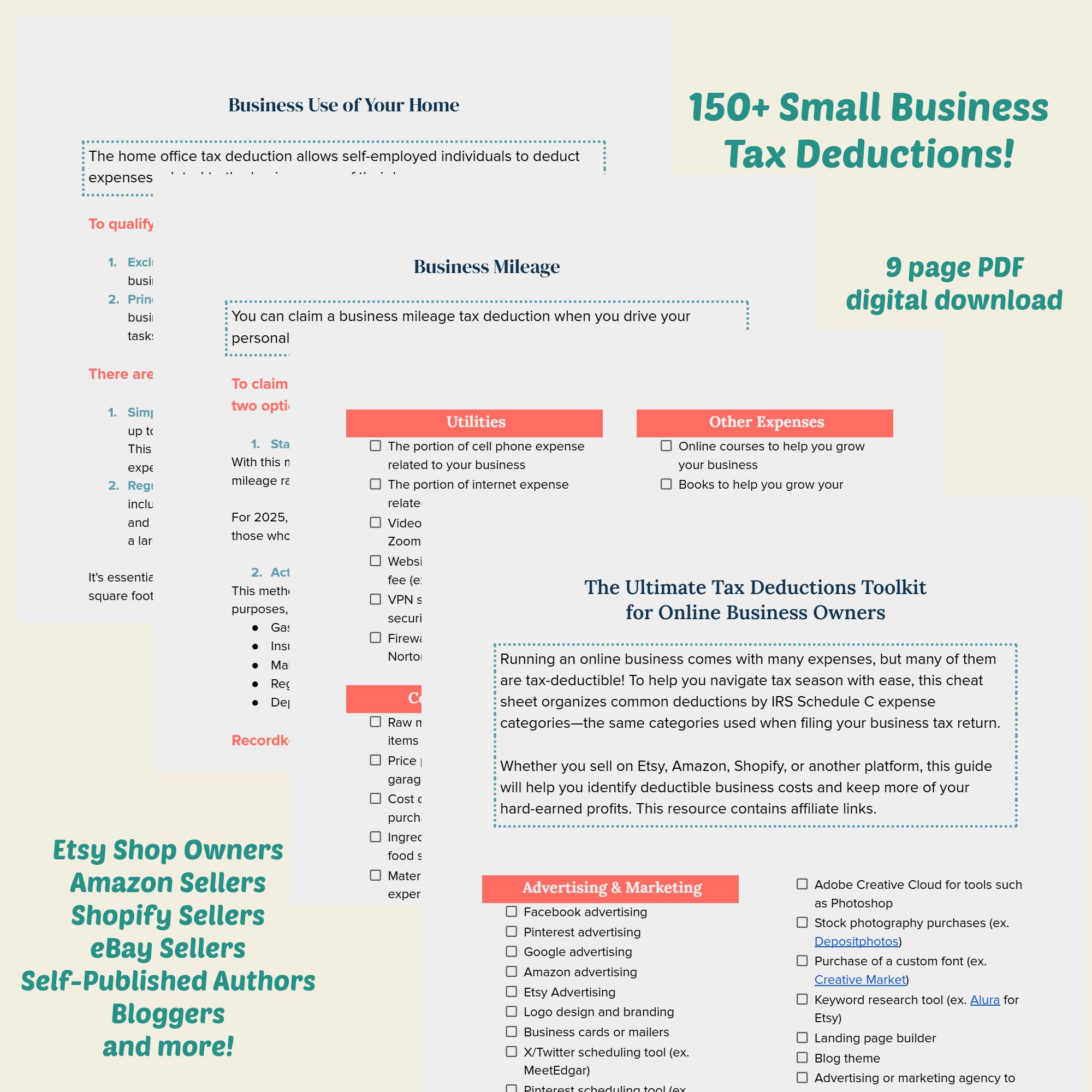 Small Business Tax Deduction Checklist: Etsy, Amazon, Shopify, Bloggers ...