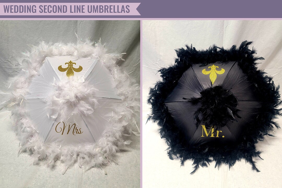 Second Line Umbrellas Bride & Groom Set of 2 19 Umbrellas FEATHERS ...