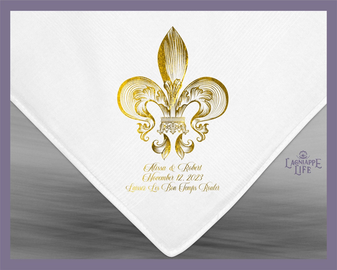 Gold Fleur De Lis Handkerchief Personalize Wedding Handkerchiefs ...