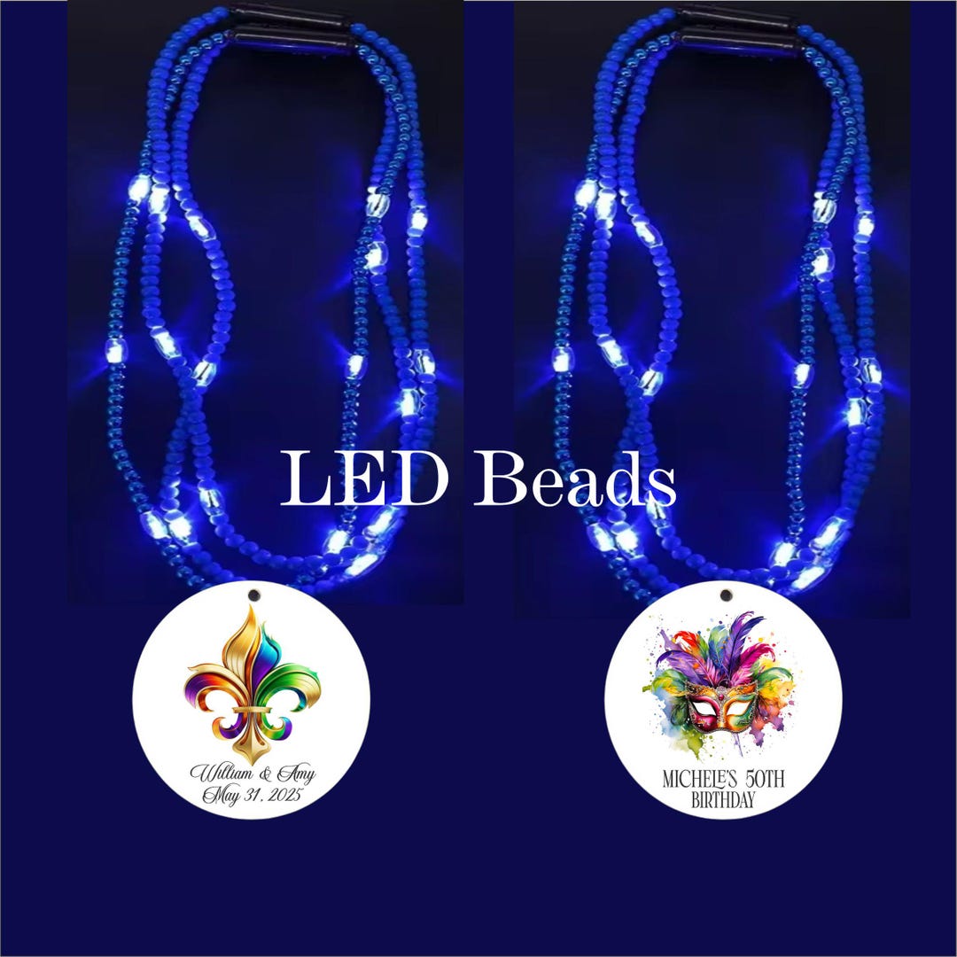 Personalized Flashing LED Necklace Beads, Double Sided Medallion Party ...