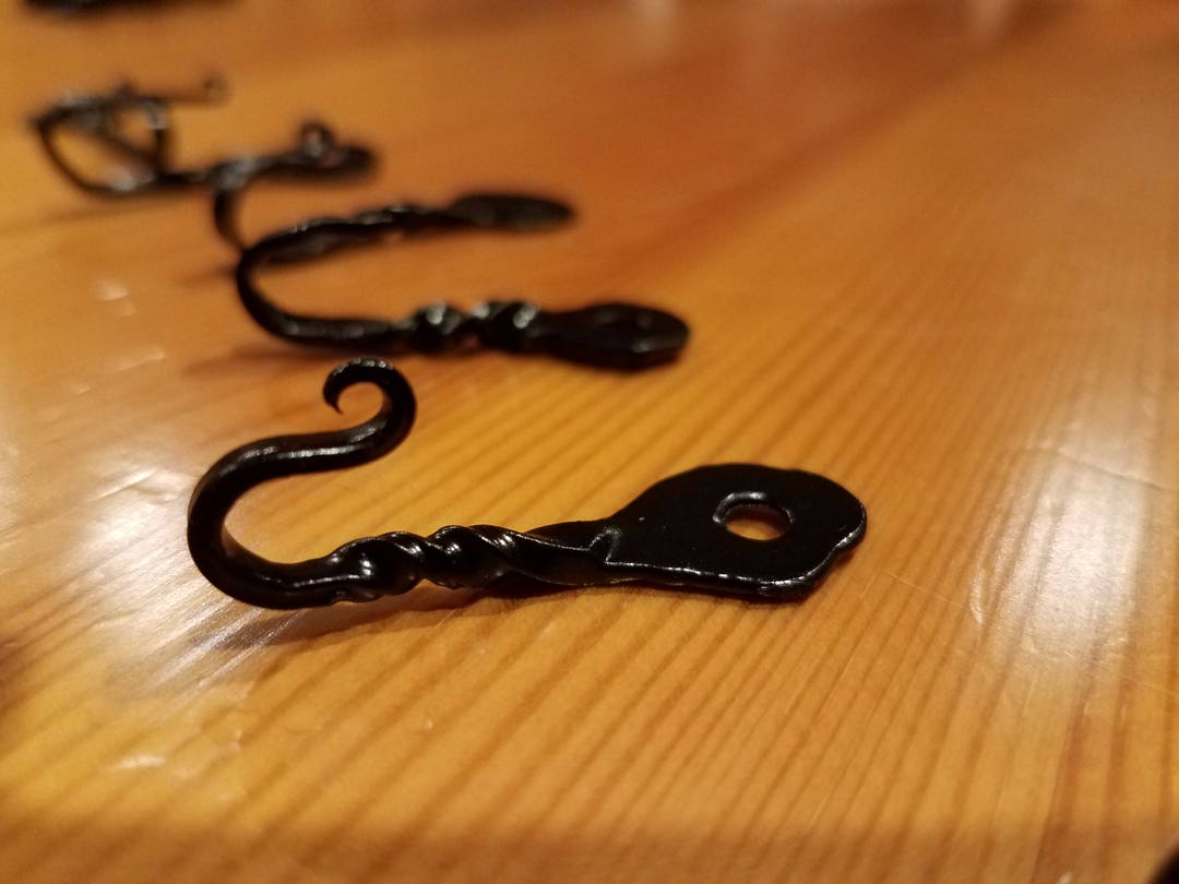 5+ 1 1/2" Small Decorative Black Metal Wall Hooks Twisted Hook Lot ...