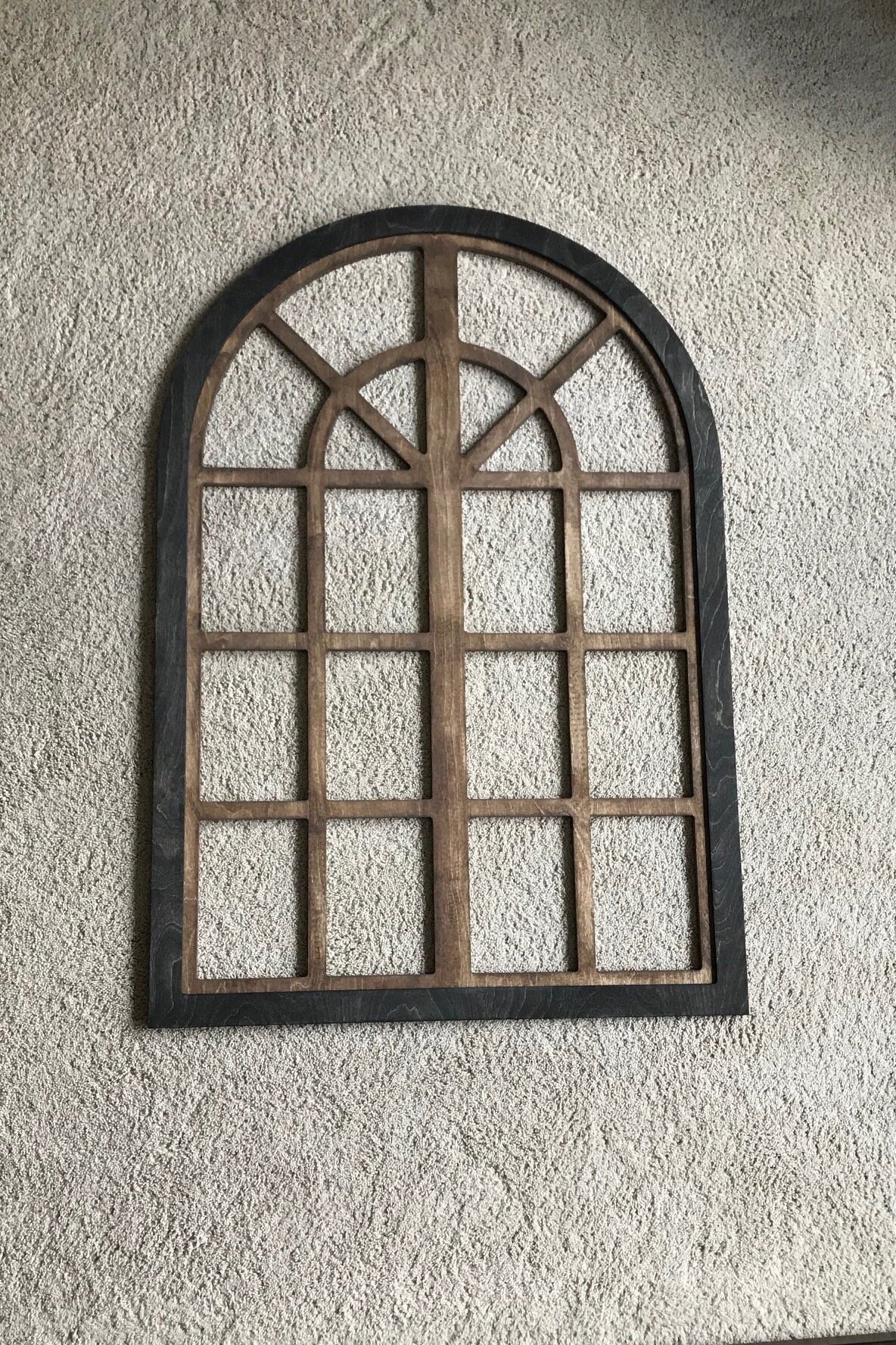 Arched Window Frame Heirloom Sunburst Frame 48x33 Two Tone Stain 3/4 ...