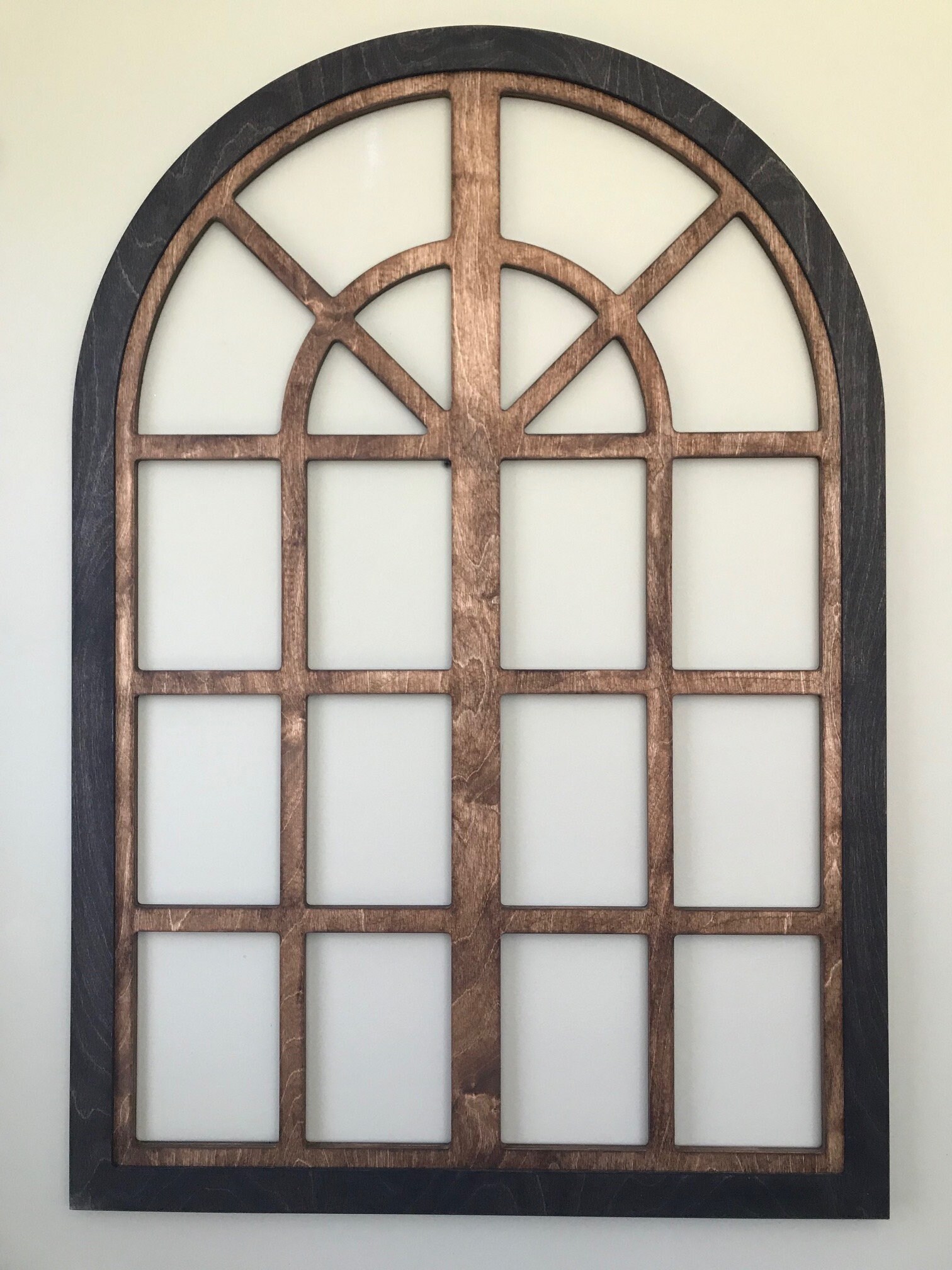 Arched Window Frame Heirloom Sunburst Frame 48x33 Two Tone Stain 3/4 ...