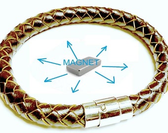 Magnetic Magnet Natural Real Leather Bracelet Filled With Very - Etsy UK