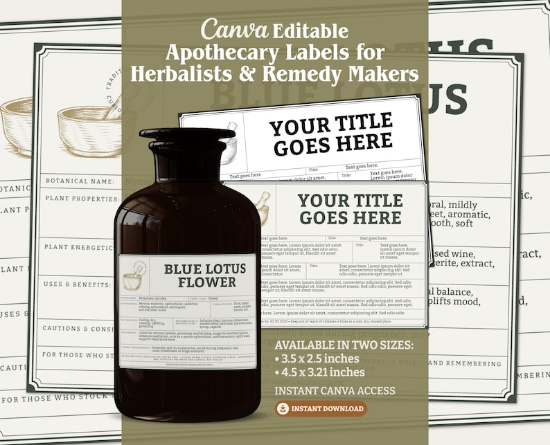 Editable Apothecary Herb Jar Label Canva Template Adaptable Botanical ...