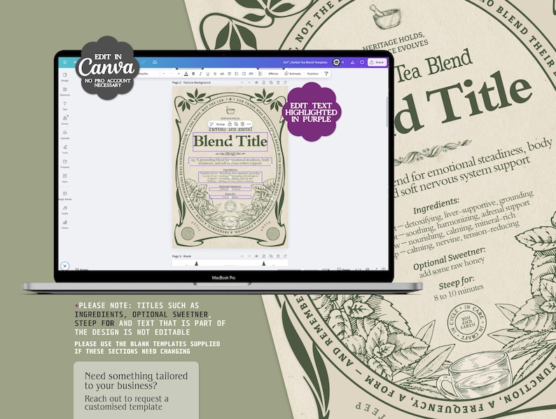 Herbal Tea Blend Canva Templates for Tea Recipe Cards and Labels ...