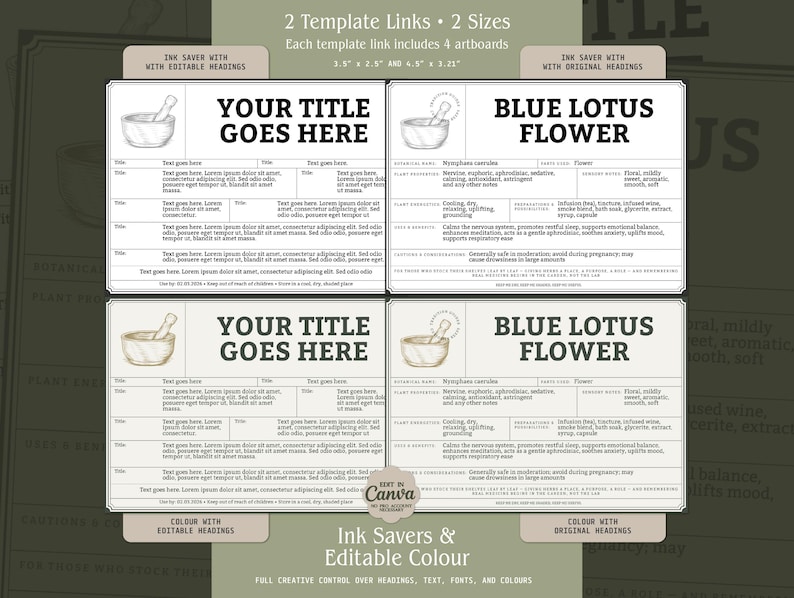 Editable Apothecary Herb Jar Label Canva Template Adaptable Botanical ...