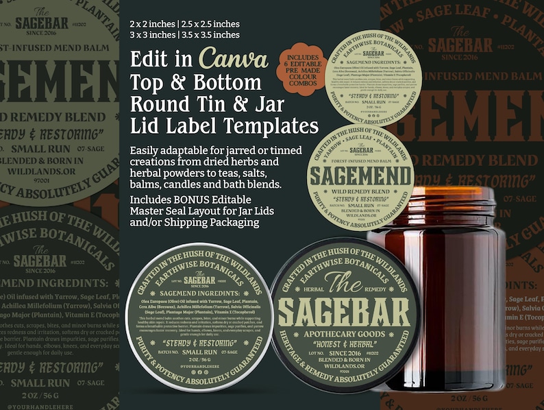 Editable Round Canva Label Templates for Jar Lids Top and Bottom Circle ...