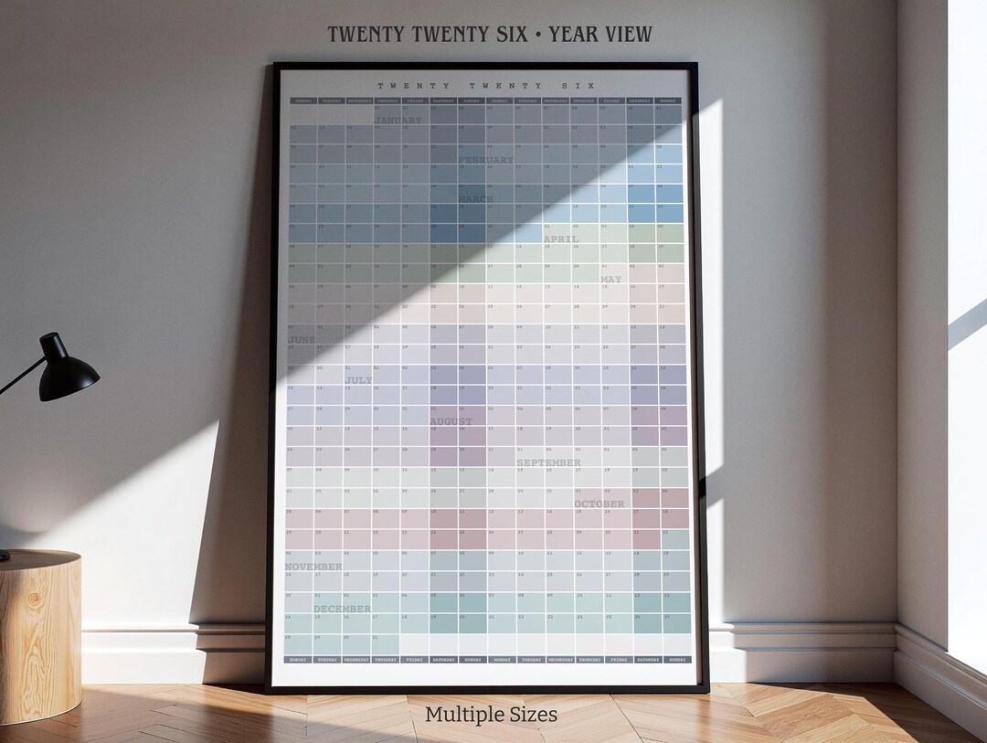 2026 Calendar Year View Printable Minimal Grid Wall Planner 2026 Annual ...