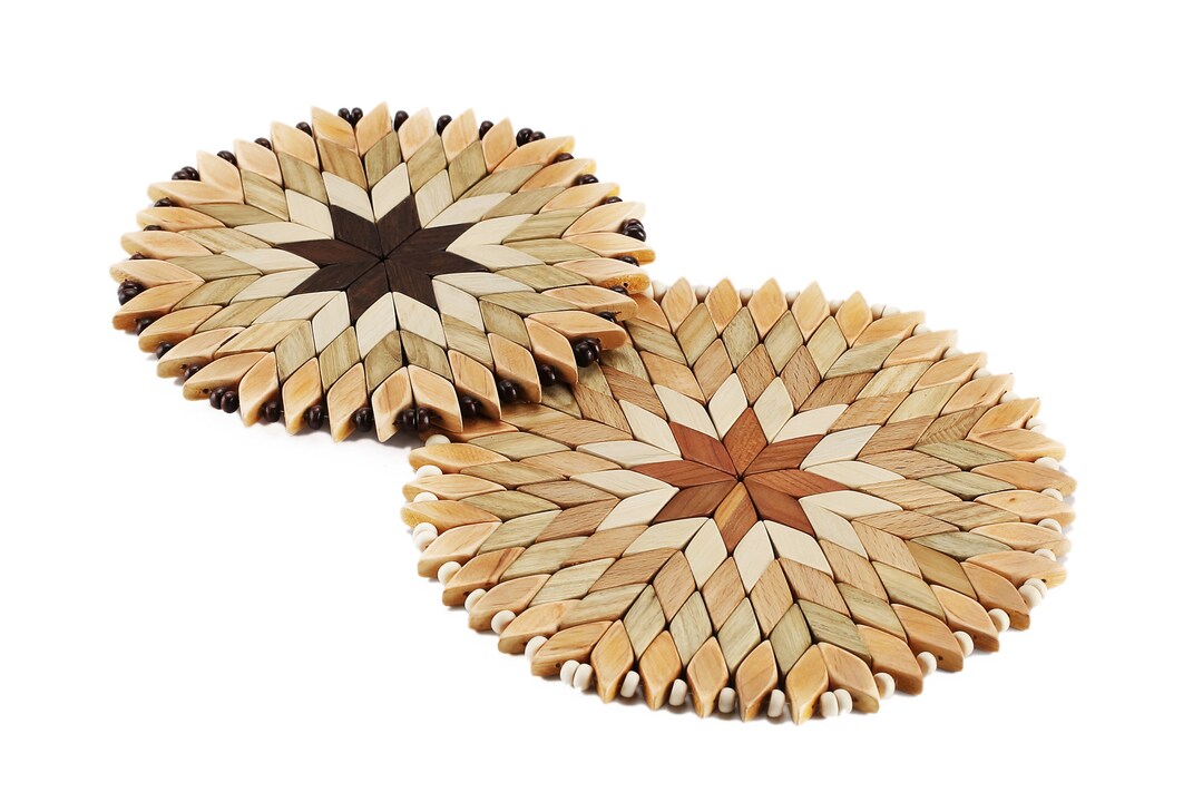 Set of 2 Large Handmade Wooden Trivets for Hot Dishes - Diameter 9" and ...