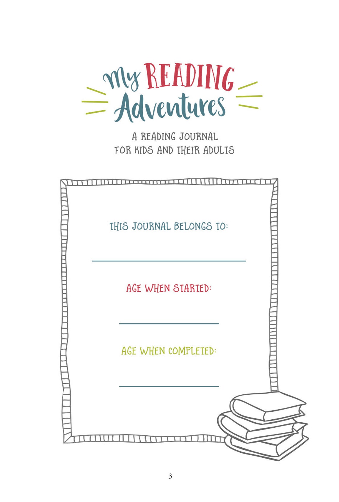 My Reading Adventures Kids Reading Journal - Etsy