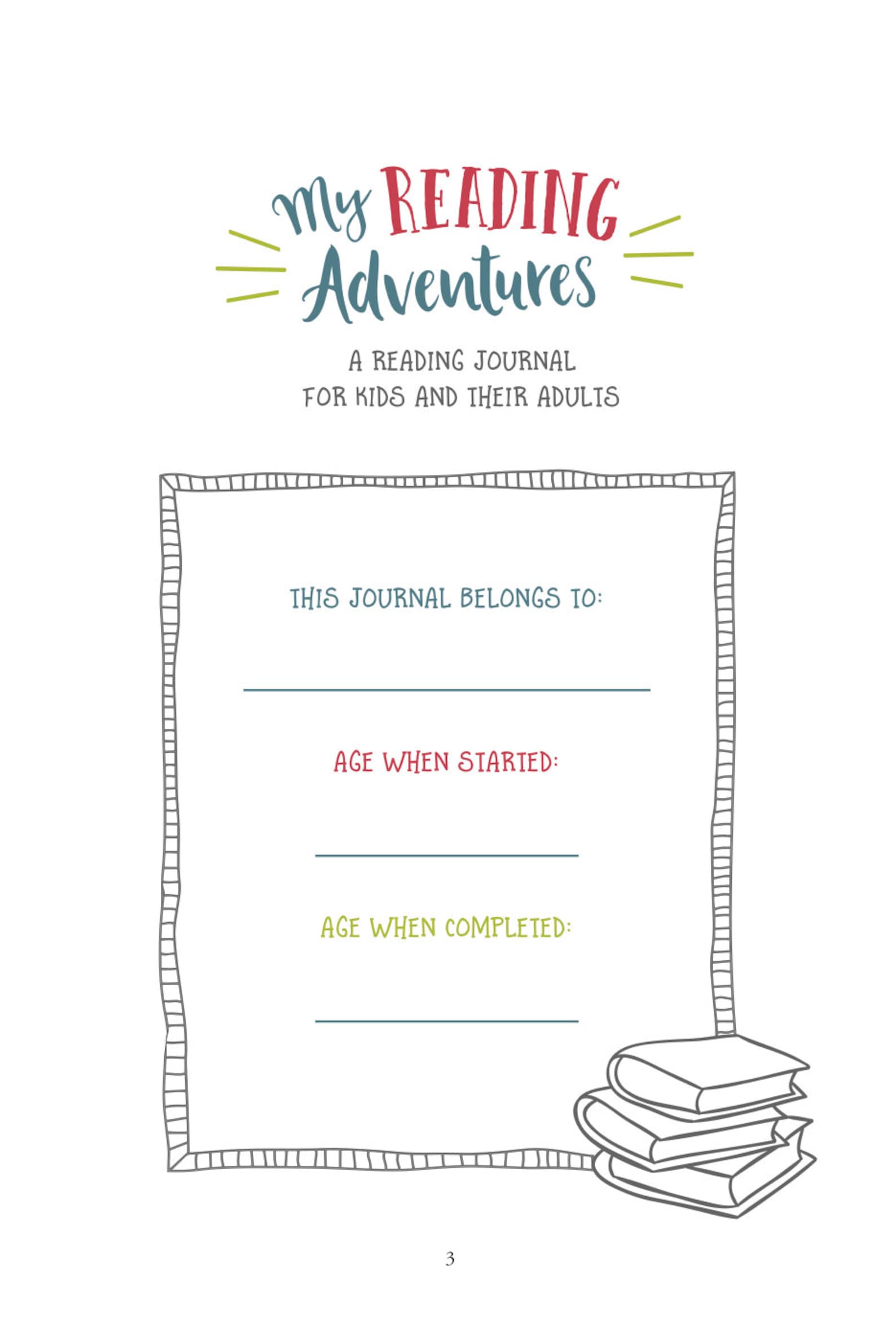 My Reading Adventures Kids Reading Journal - Etsy