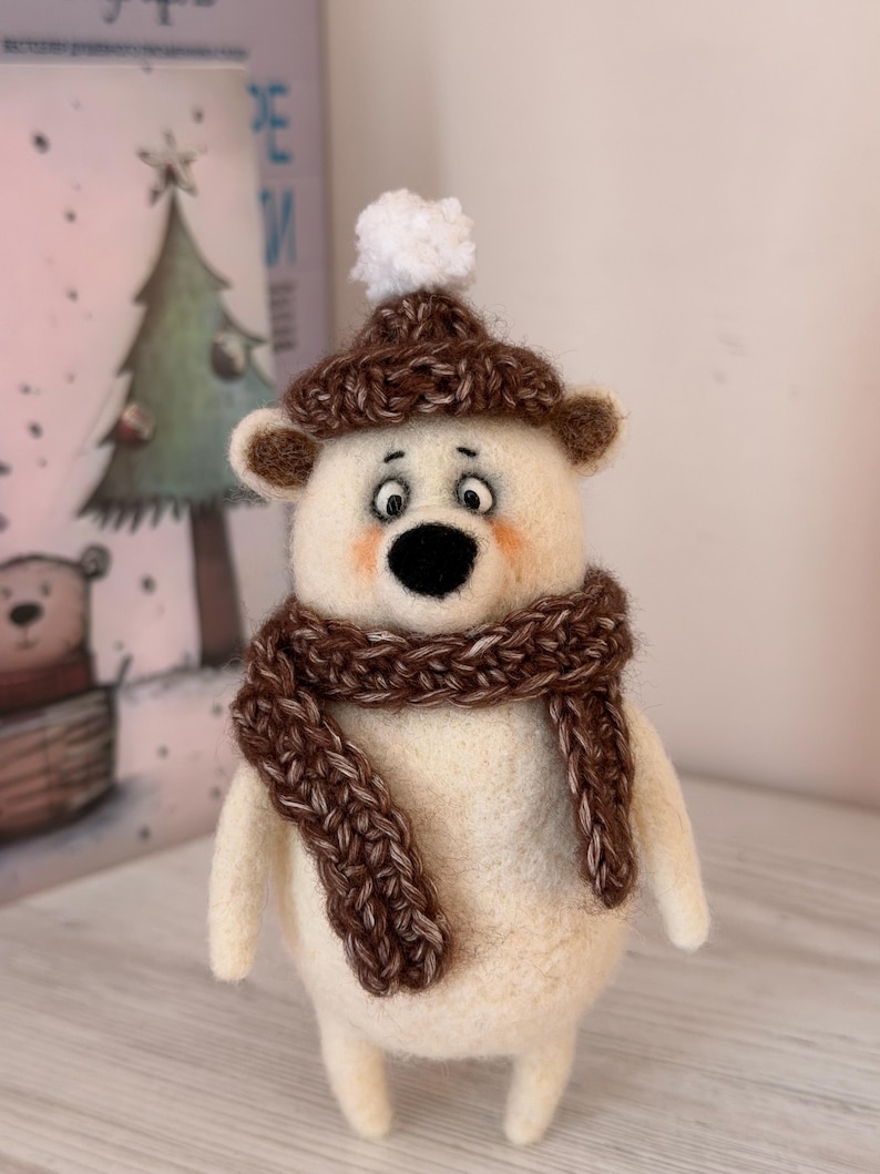 Needle Felted Bear Miniature, Merino Wool Toy, Handmade Animal Figurine ...