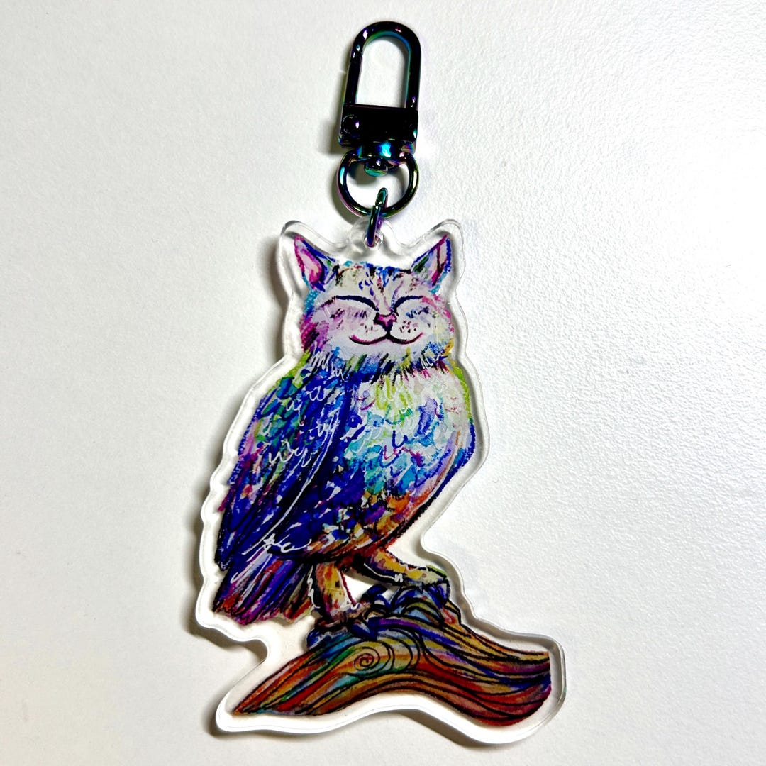 Cat Owl Meowl Acrylic Double Sided Keychain - Etsy