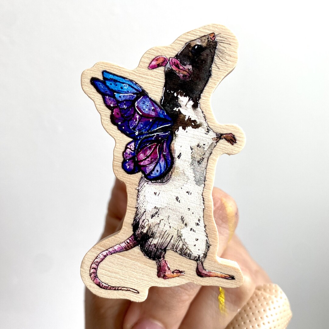 Rat Fairy Pine Wood Pin or Magnet – Watercolor Art - Etsy