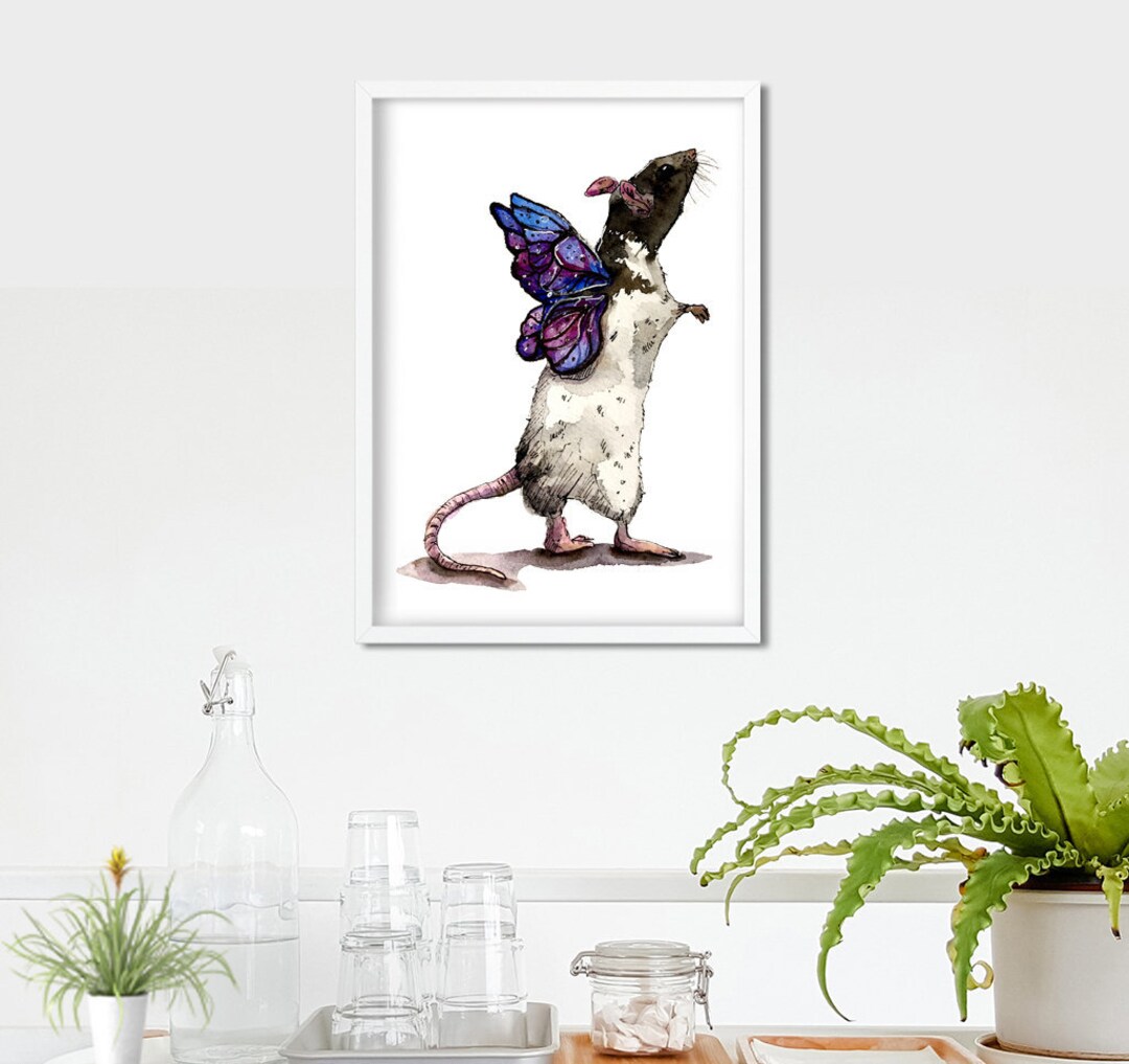 Fairy Rat Watercolor Painting Print, Cute, Fantasy Art, Geek, Mice ...