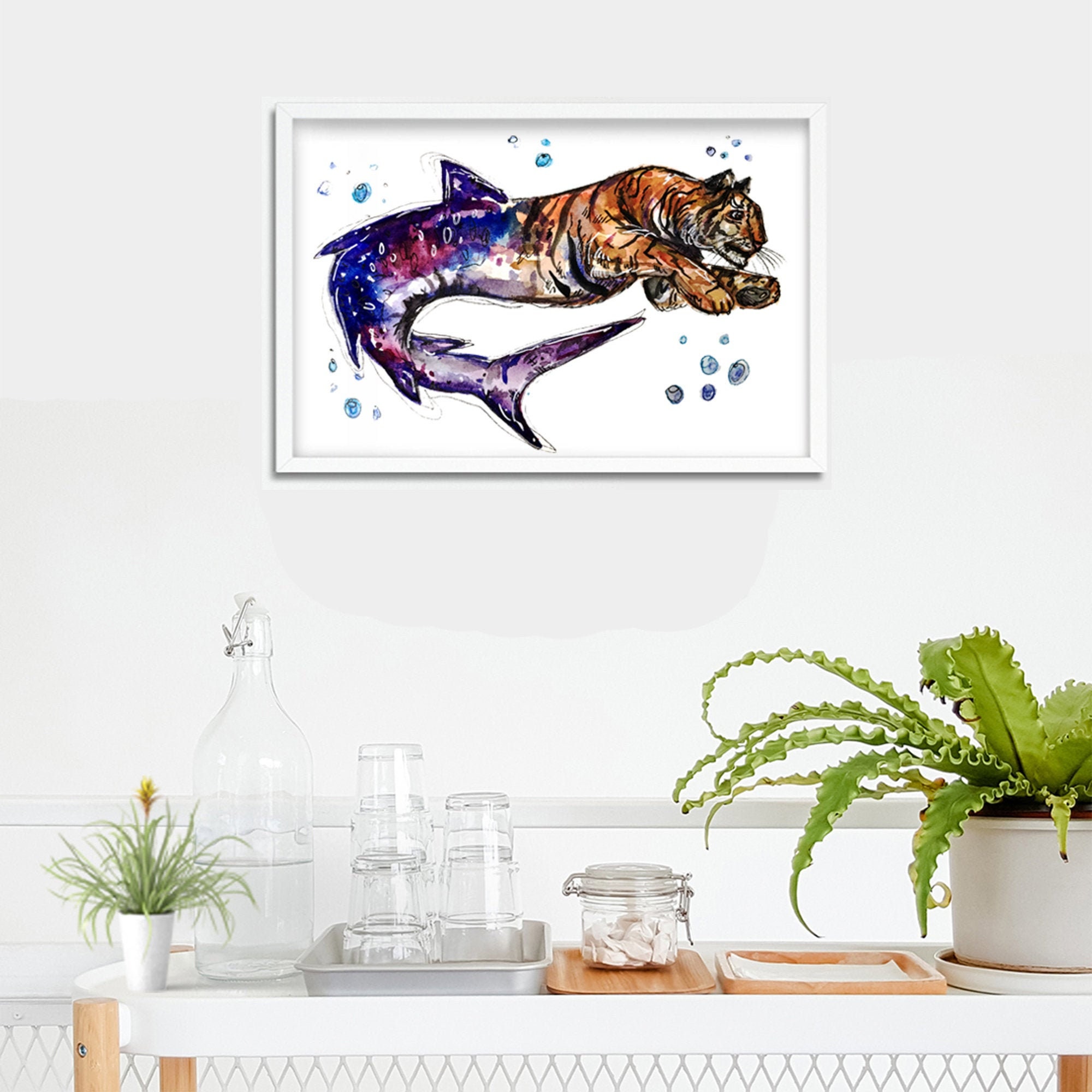 Tiger Shark Watercolor Painting PRINT fantasy art | Etsy