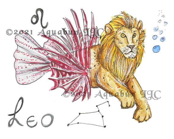 Mermaid Zodiac Wall Art Watercolor Painting Leo Leo Watercolor Zodiac ...