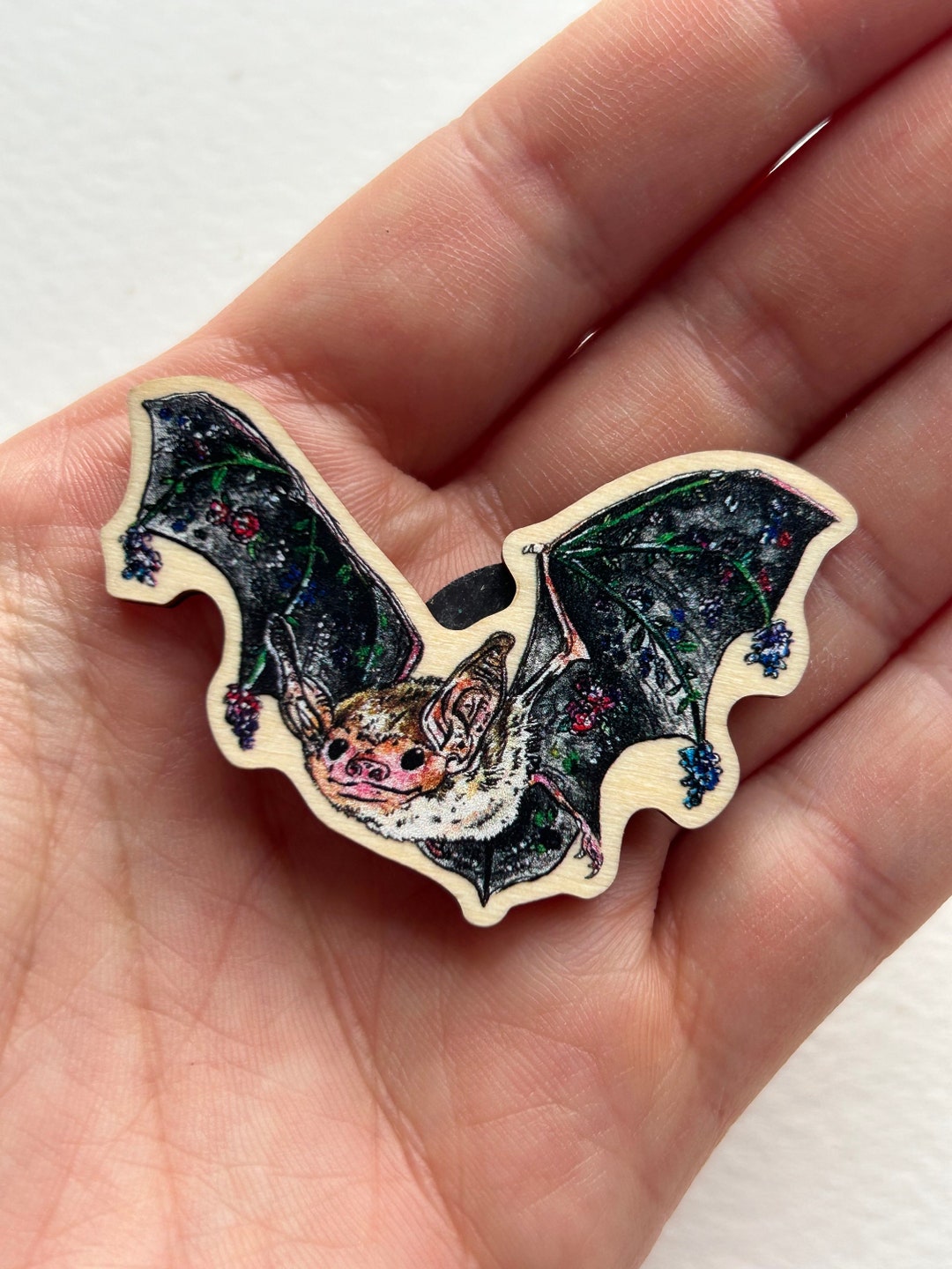 Fruit Bat Pin OR Magnet - Bat Art, Bat Button, Bats Painting, Bat Lover ...