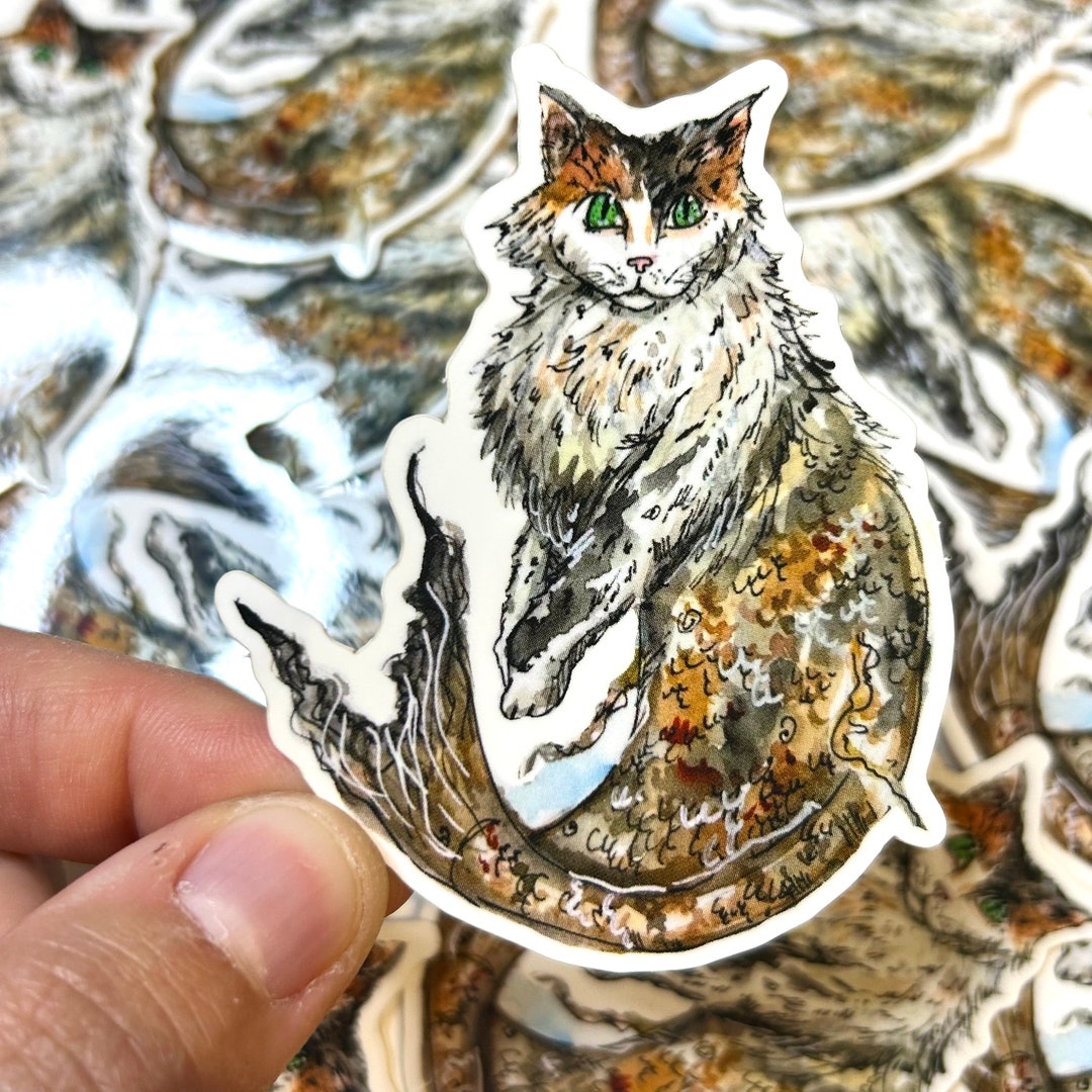 Calico Cat Mermaid Sticker Kitten Art Purrmaid Catfish Art - Etsy