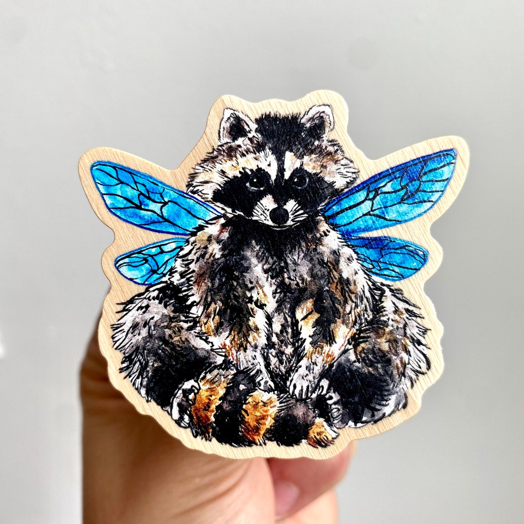 Raccoon Fairy Wooden Pin or Magnet - Raccoon Lover Gifts, Raccoons Art ...