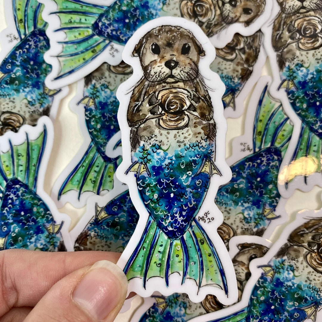 Otter Mermaid Vinyl Sticker - Waterproof Decal, Otter Sticker, Cute ...