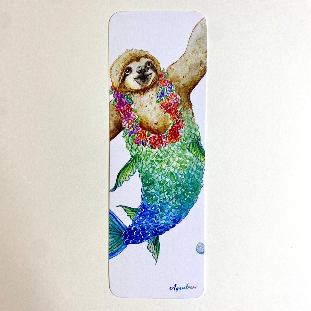 Sloth Mermaid Bookmark - Watercolor Art Print - Etsy