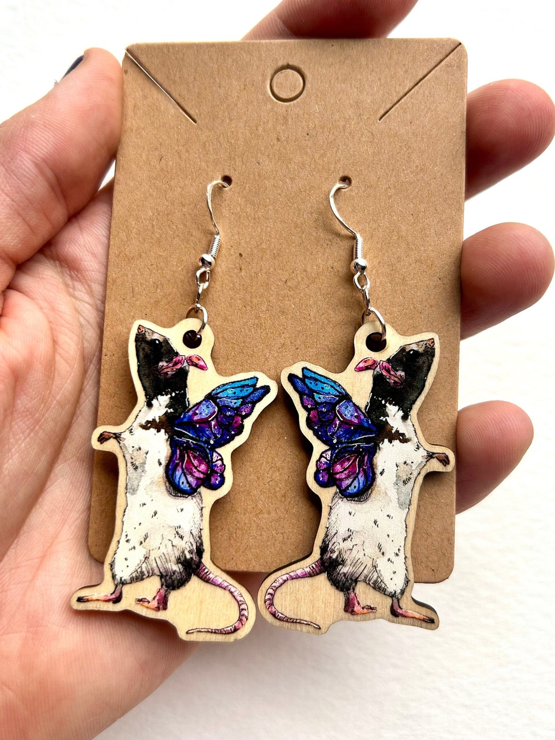 Fairy Rat Dangle Drop Earrings - Fairy Earrings, Rat Lover Gifts ...
