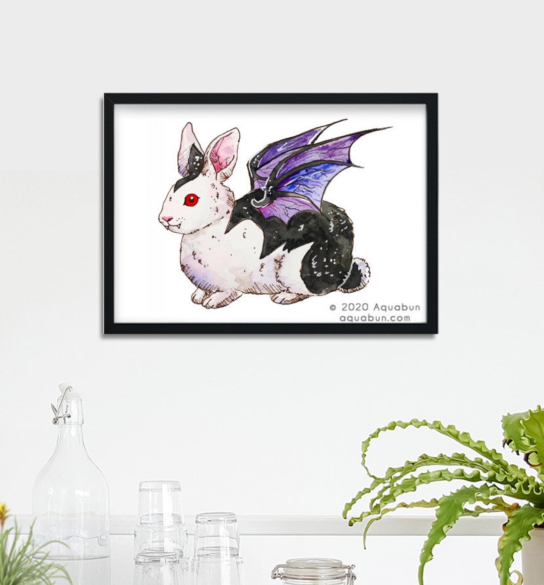 Vampire Dracula Bunny Watercolor Painting Print, Rabbit, Pet, Animal ...