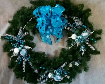 Blue christmas wreath | Etsy