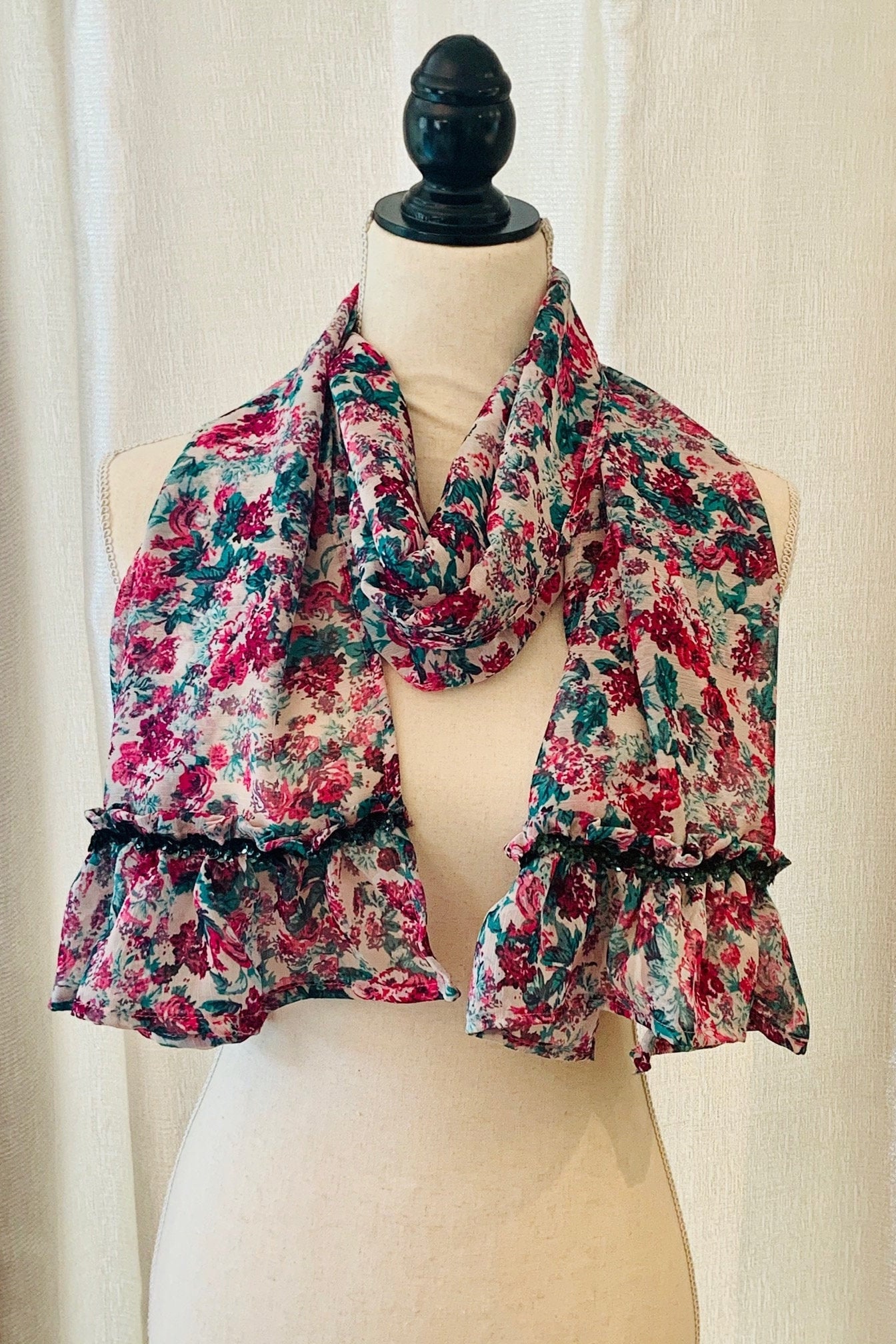 Jewel Pink & Green Peony Chiffon Bling Scarf floral chiffon scarf jewel ...