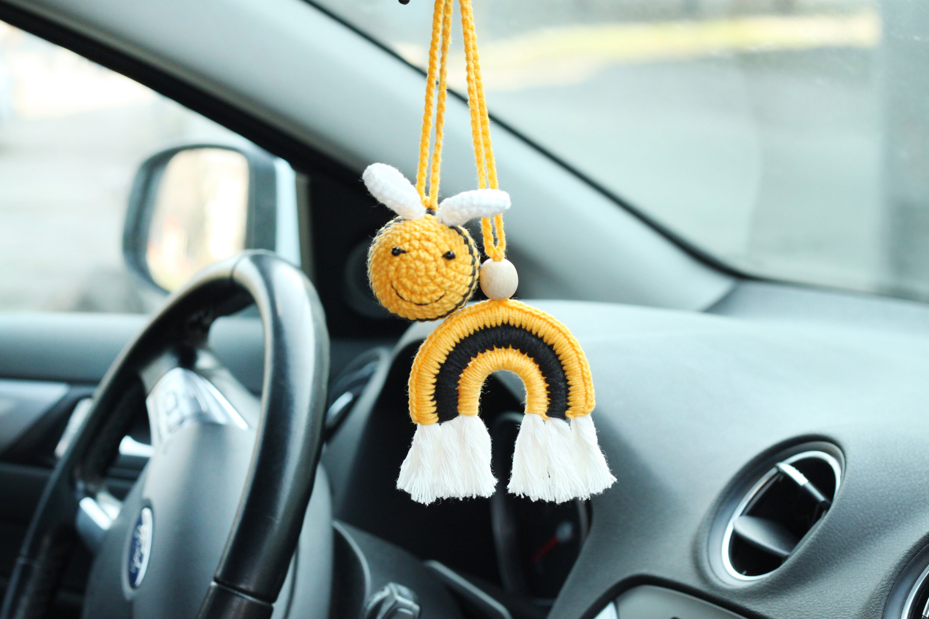 Rainbow Macrame Car Charm Essential Oil Car Diffuser Bee Car | Etsy