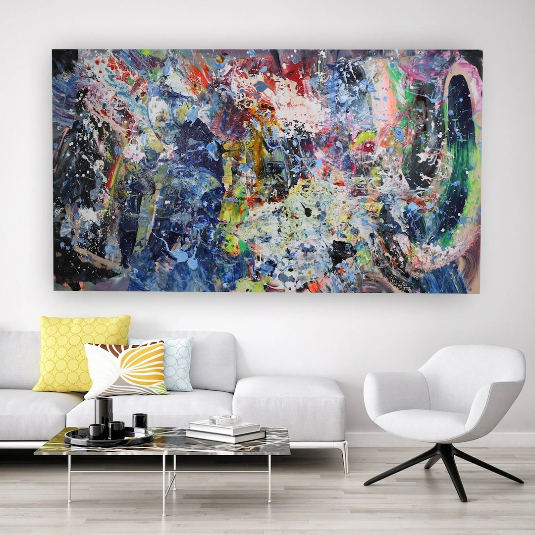 Colourful Abstract Canvas Painting Large Colorful Art for Modern Decor ...