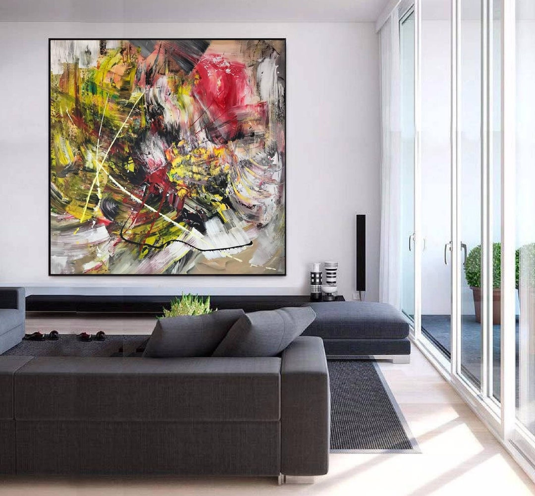 Bright Extra Large Acrylic Painting on Canvas, Oversized Abstract ...