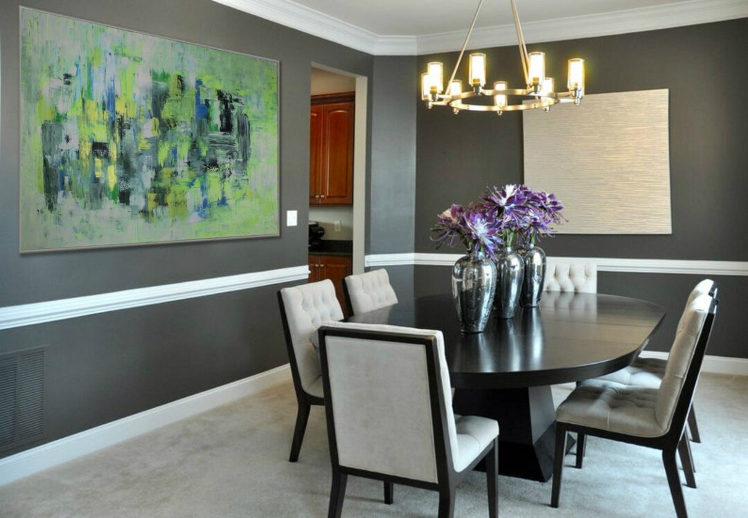 Green Extra Large Oil Painting on Canvas Modern Wall Art Minimalist ...