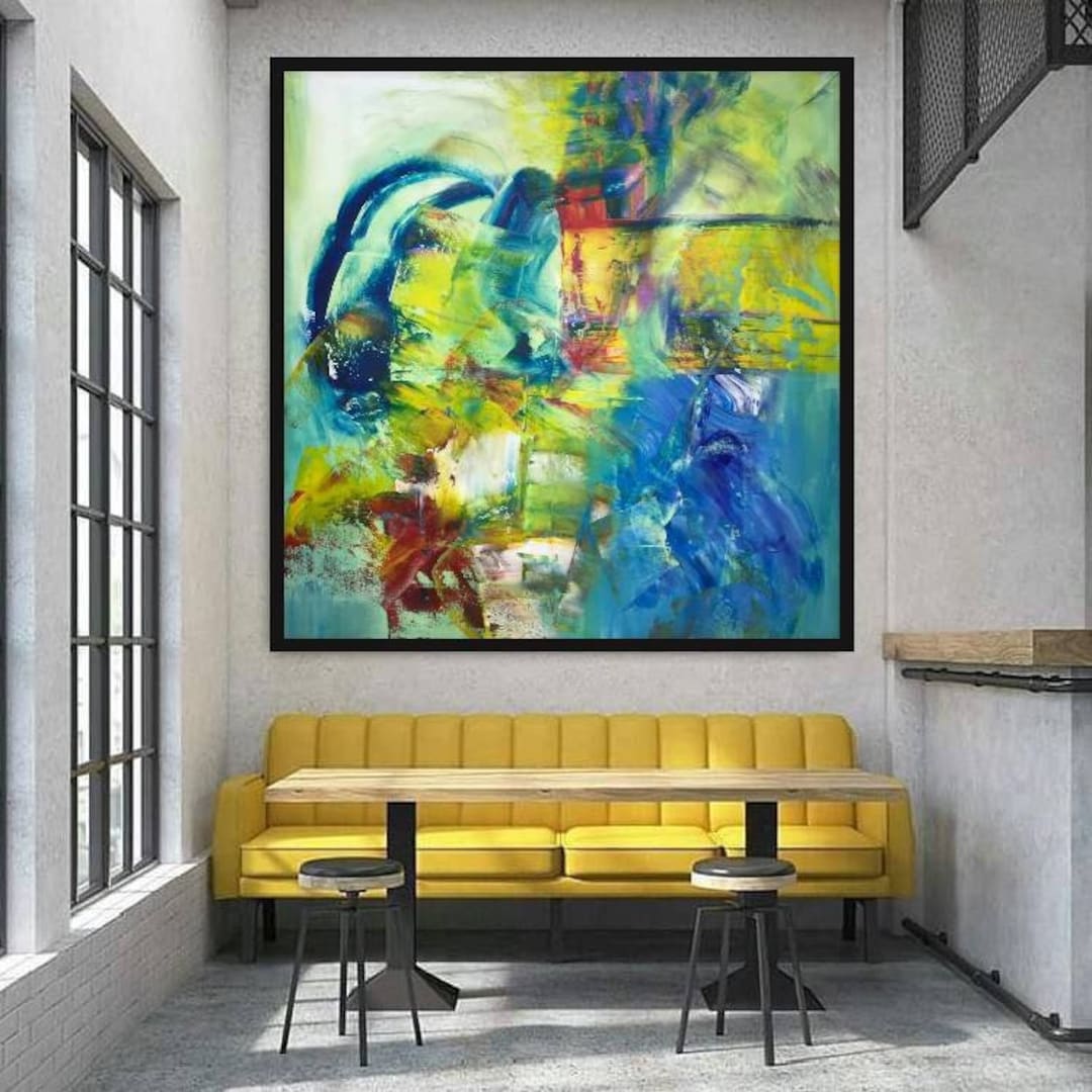 Extra Large Abstract Blue Acrylic Original Painting Modern Art on ...