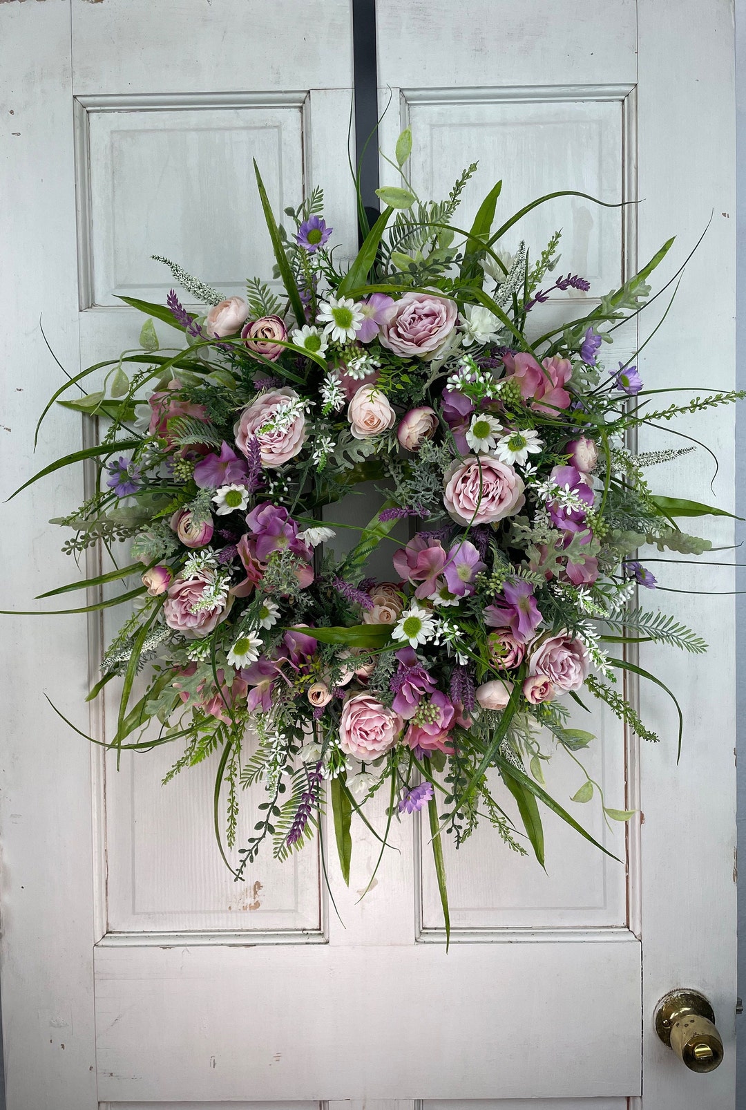 Spring Wreath on Grapevine for Front Door, Lavender, Purple, Pink, and ...