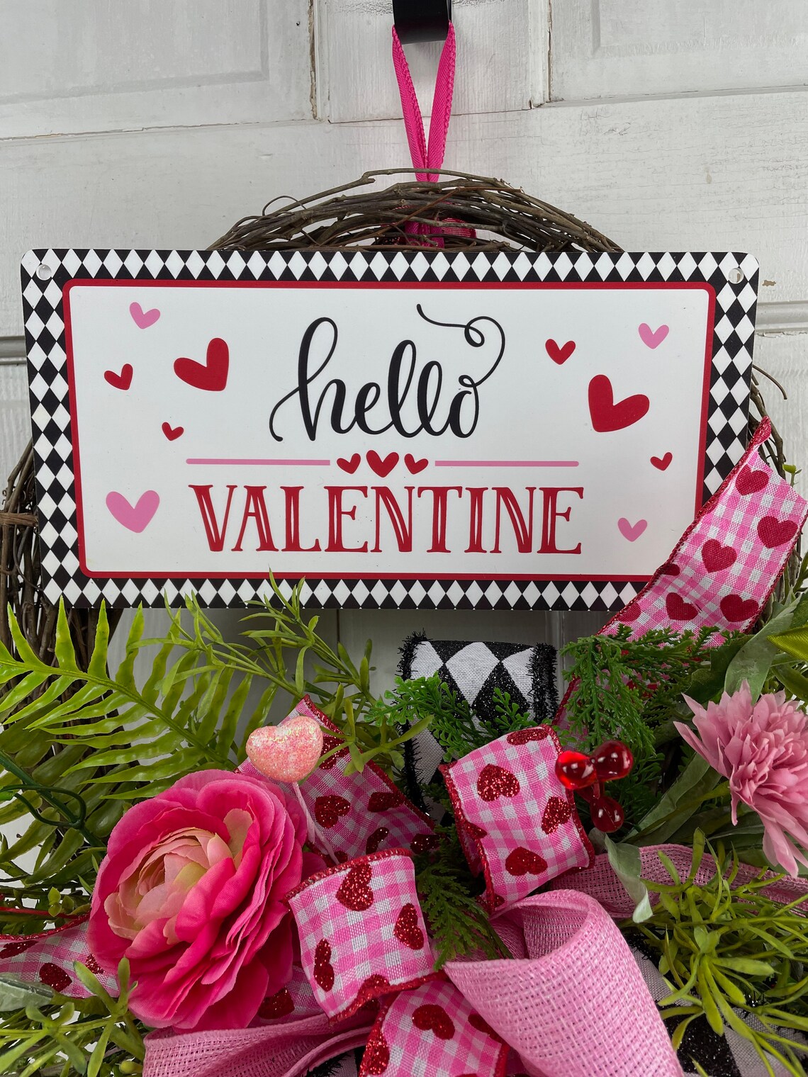 Valentines Wreath on Grapevine for Front Door Red Black - Etsy